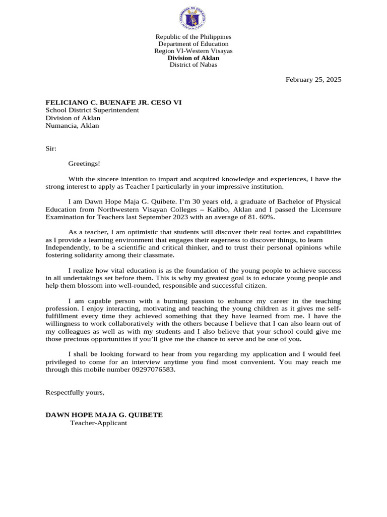 Application Letter Ranking Dawn | PDF