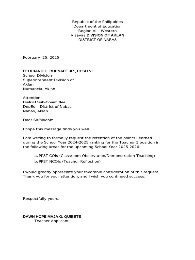 Letter For Retention | PDF