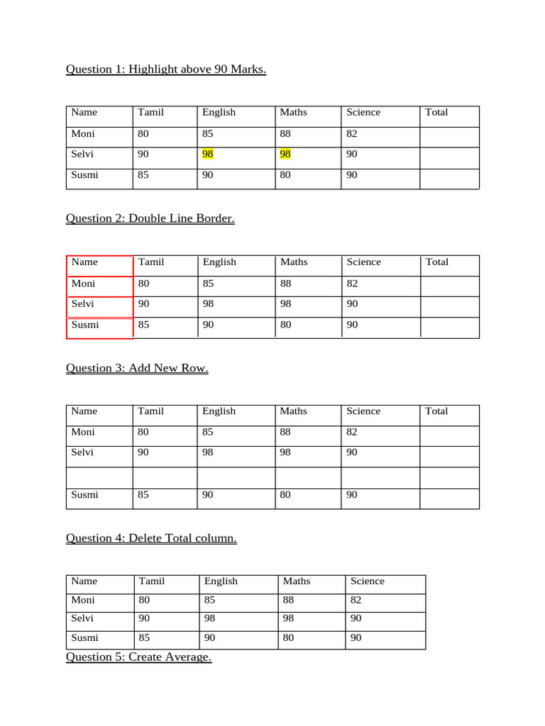MS Word Table Assignment Guide | PDF
