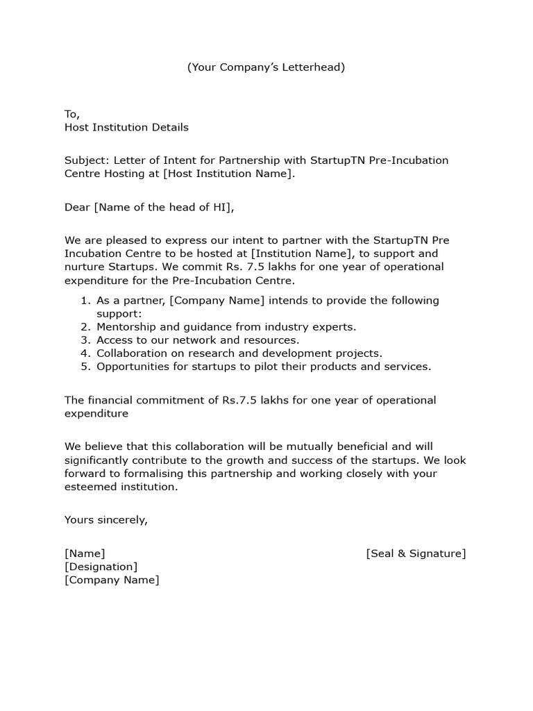 PreInc Intent Letter Template | PDF