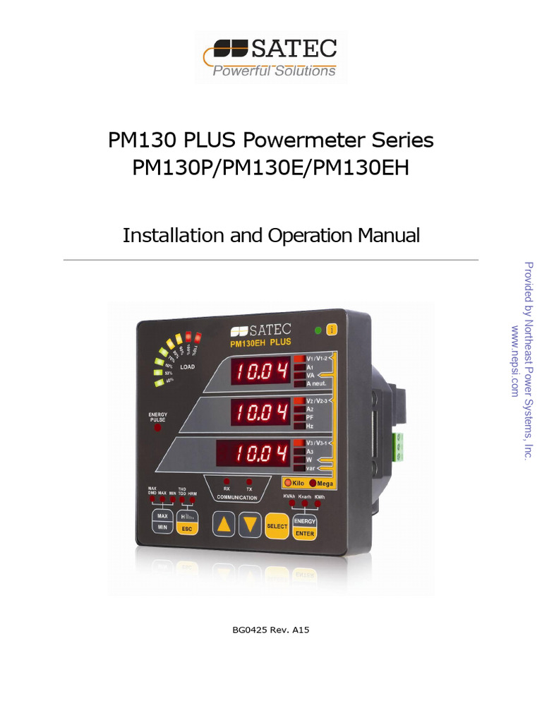 Satec Pm130 Plus Instructions | PDF | Power Supply | Electrical Engineering