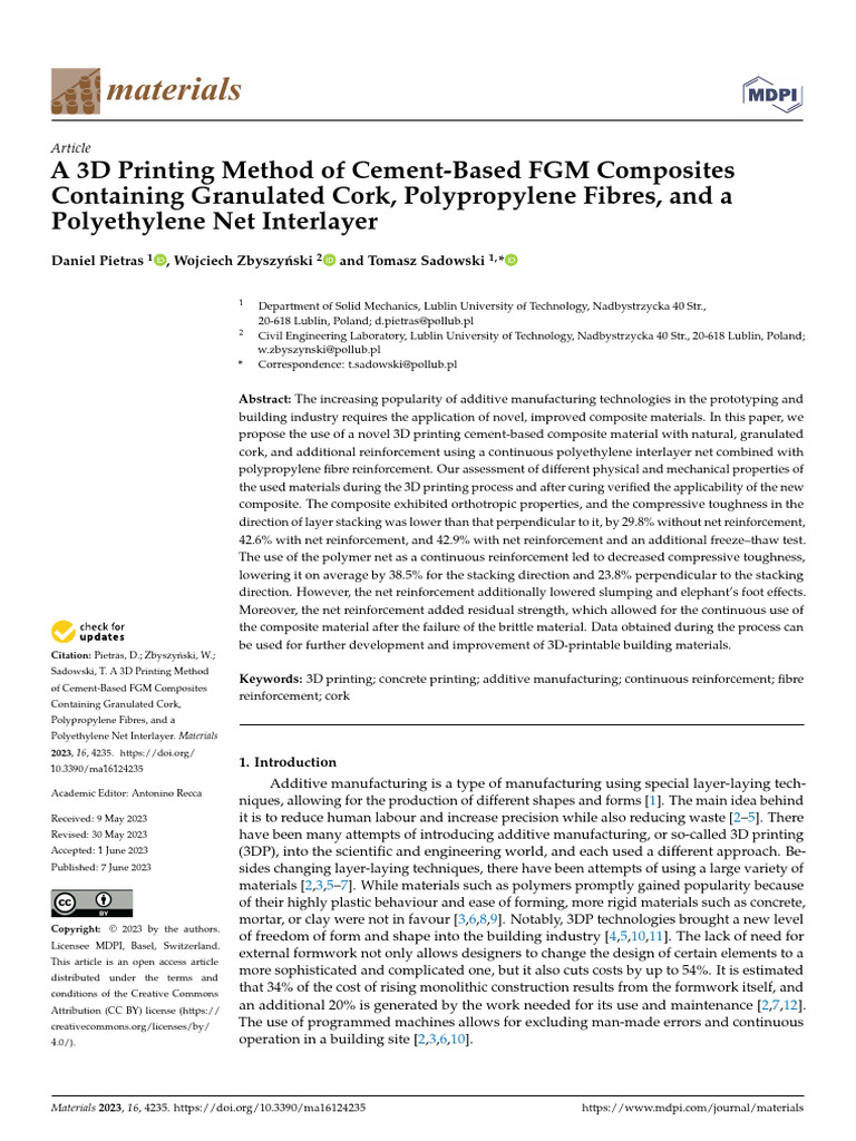 A 3D Printing Method of Cement - Based FGM Composites Containing ...