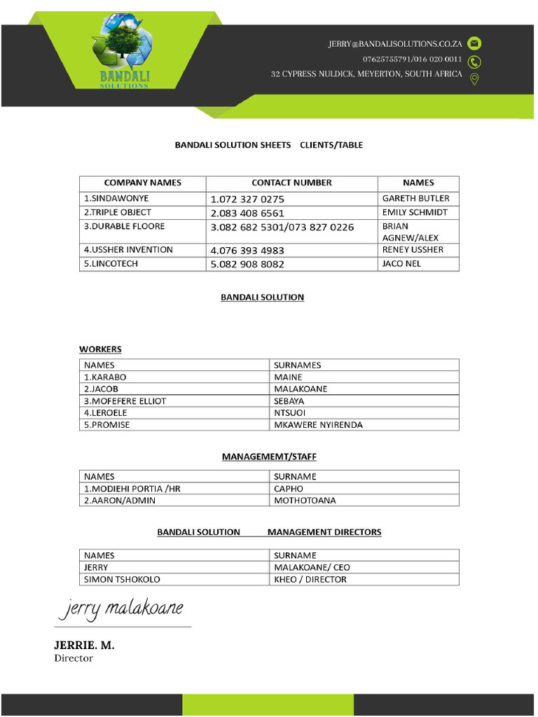 BANDALI SOLUTIONS CLIENTS SHEET | PDF