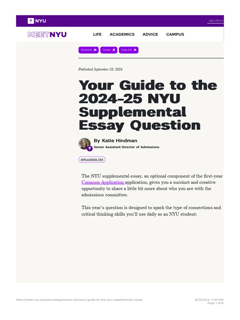 Your Guide To The 2024-25 NYU Supplemental Essay Question - MEET NYU ...