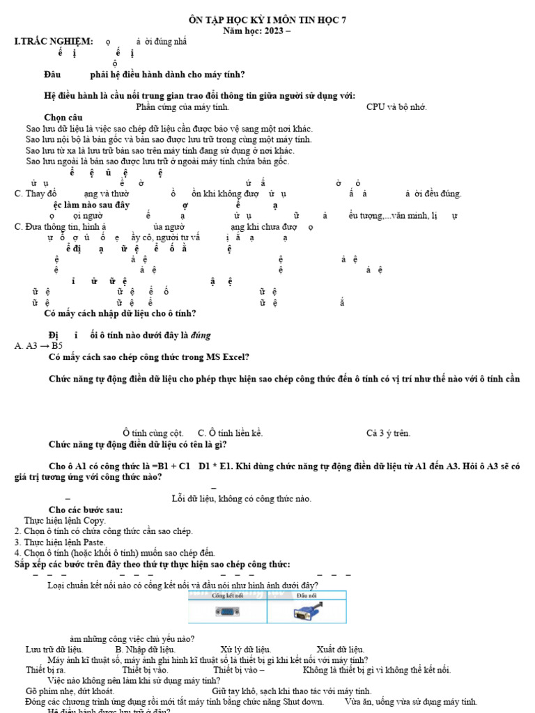 ÔN TẬP HỌC KỲ I MÔN TIN HỌC 7 gui Hs | PDF