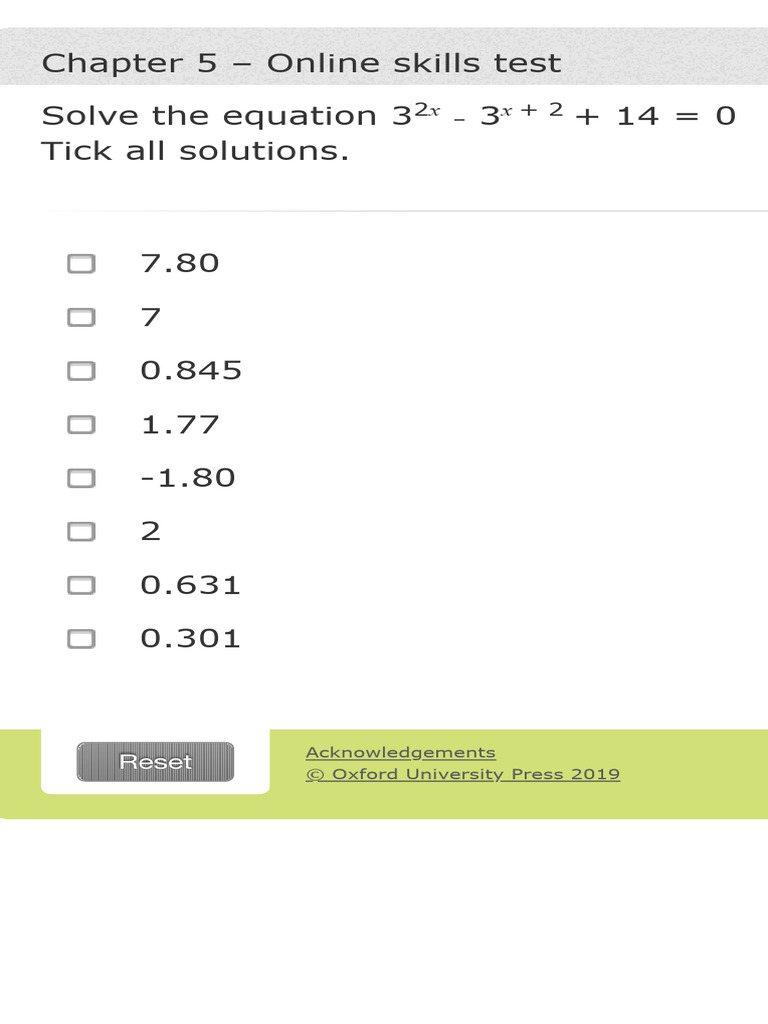 Online Skills Test: Equation Solutions | PDF
