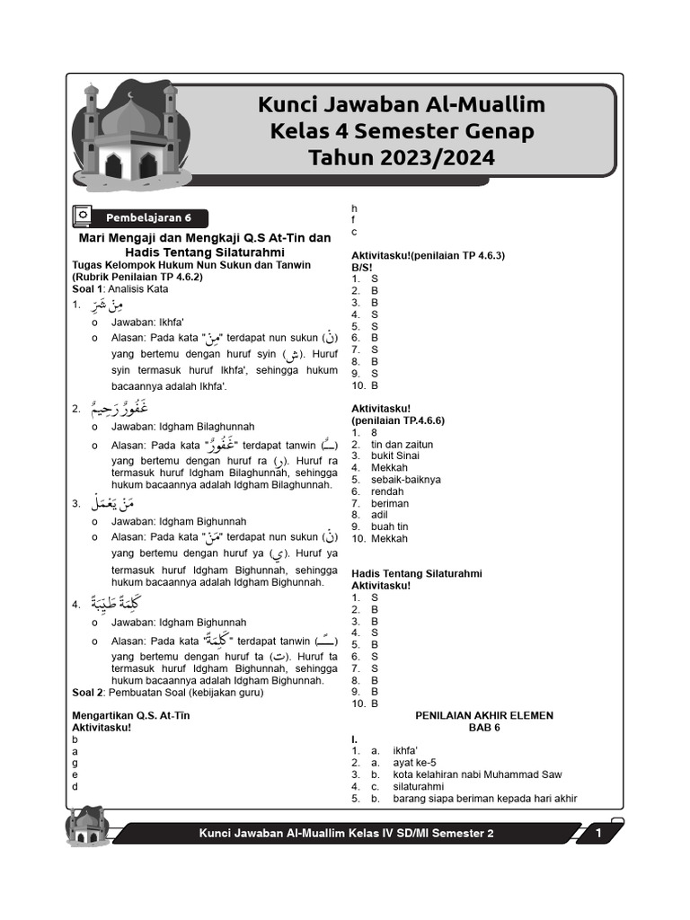 Kunci Jawaban Pai Kelas 4 - SMT 2 | PDF