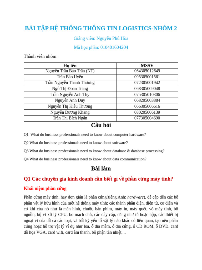 Bt Hệ Thống Thông Tin Logistics-nhóm 2 | PDF