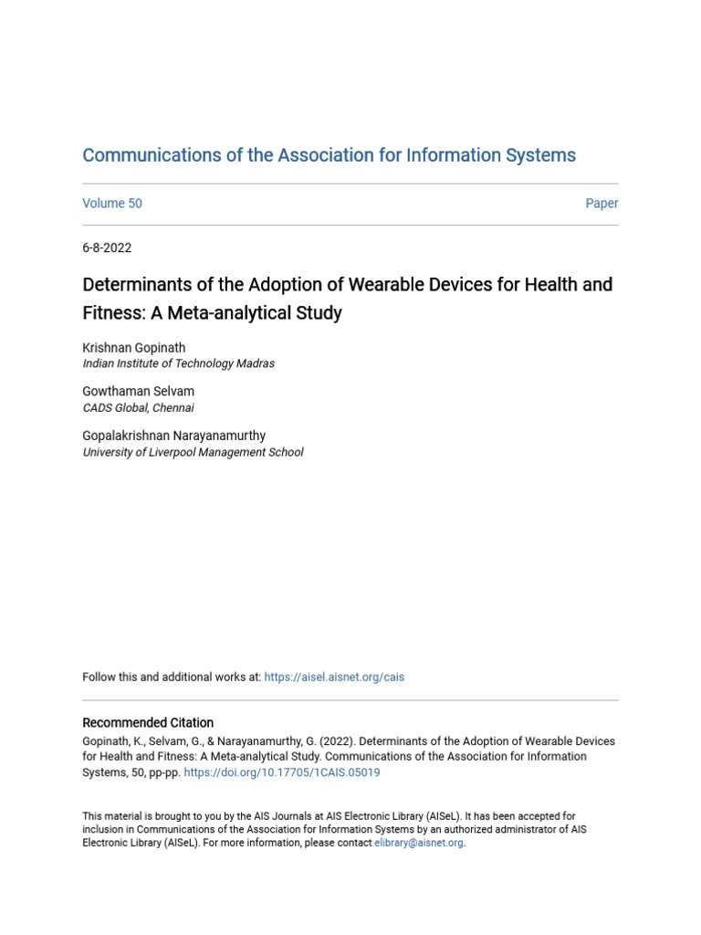 Meta-Analysis on Wearable Device Adoption | PDF | Self Efficacy ...