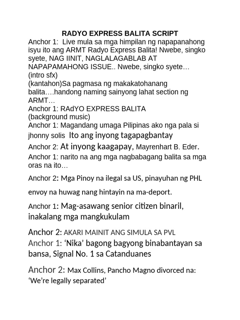 Radyo Express Balita Script 0.2 | PDF