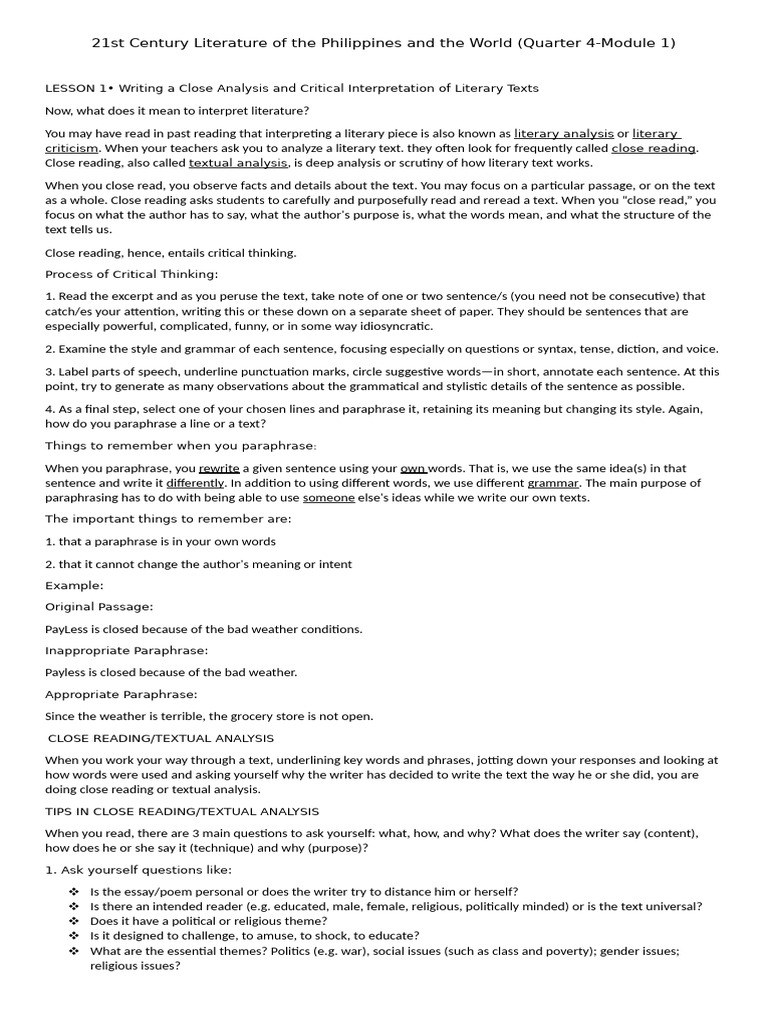 Close Reading and Literary Analysis Guide | PDF | Speed Reading | Writing