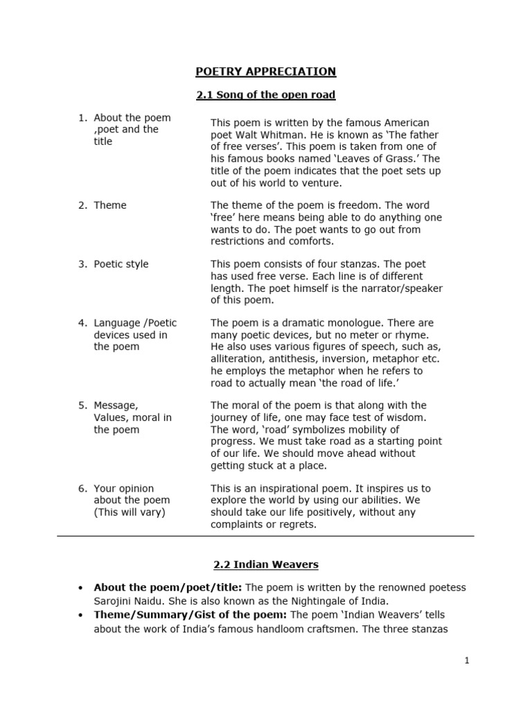 Poem Appreciation for 12th Grade English | PDF | Poetry | Phonaesthetics
