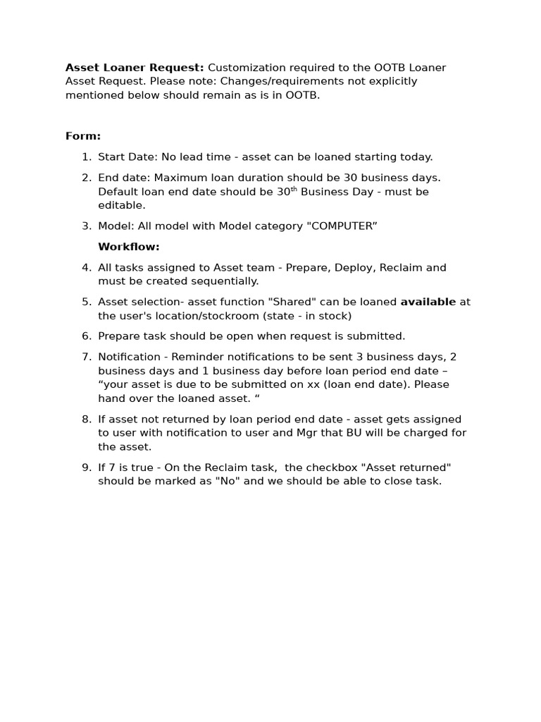 Asset Loaner Request Customization Guide | PDF