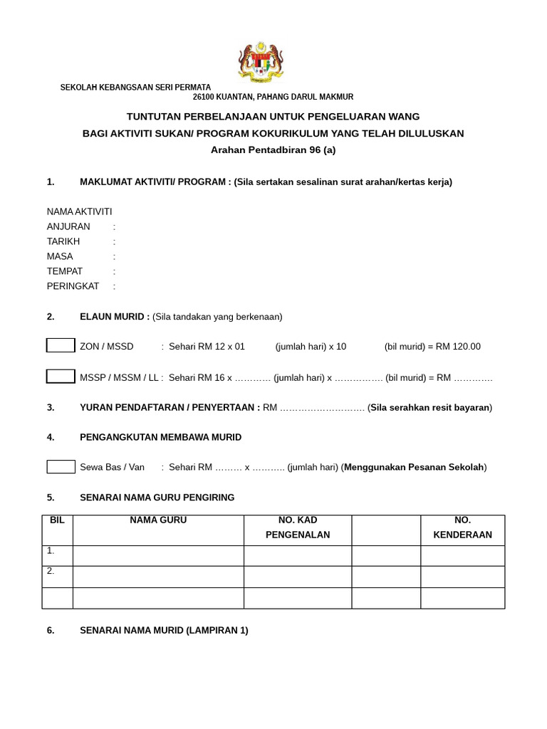 Contoh Borang Tuntutan Perbelanjaan Koko | PDF