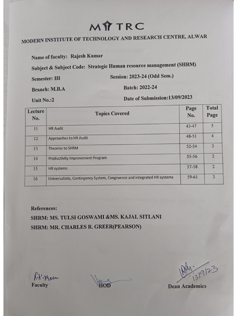 SHRM Unit 1 (HR - 332) MBA 3 Sem (11 Files Merged) | PDF | Human Resource Management | Strategic ...