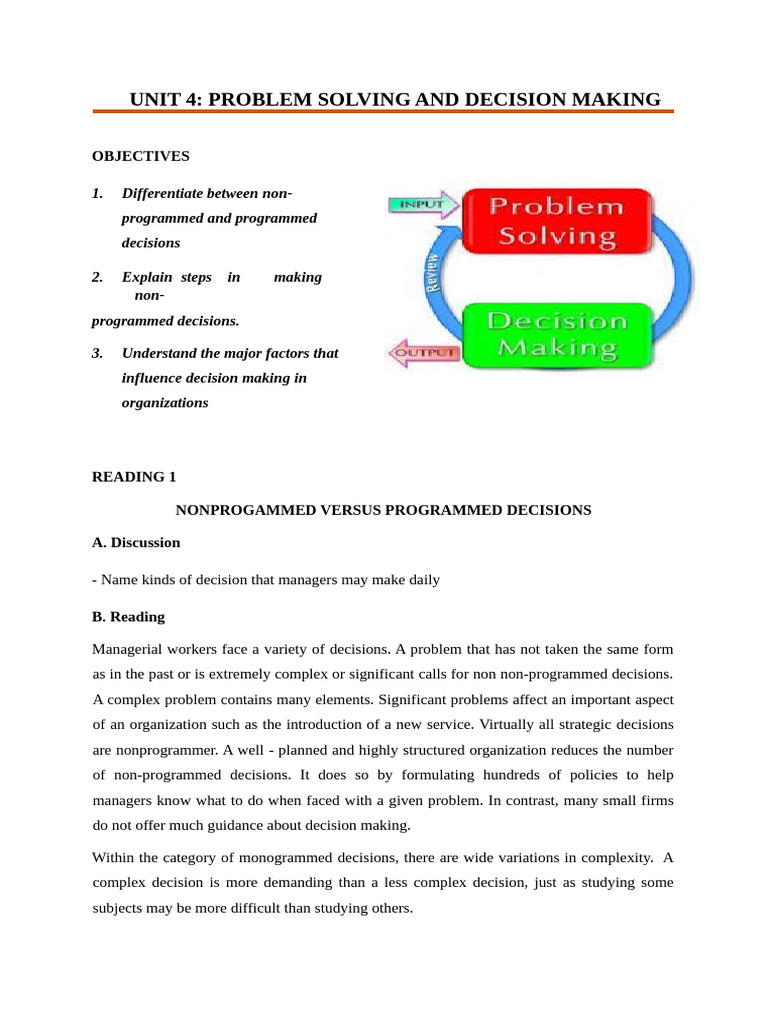 UNIT 4 Problem Solving Decicion Making | PDF | Decision Making ...