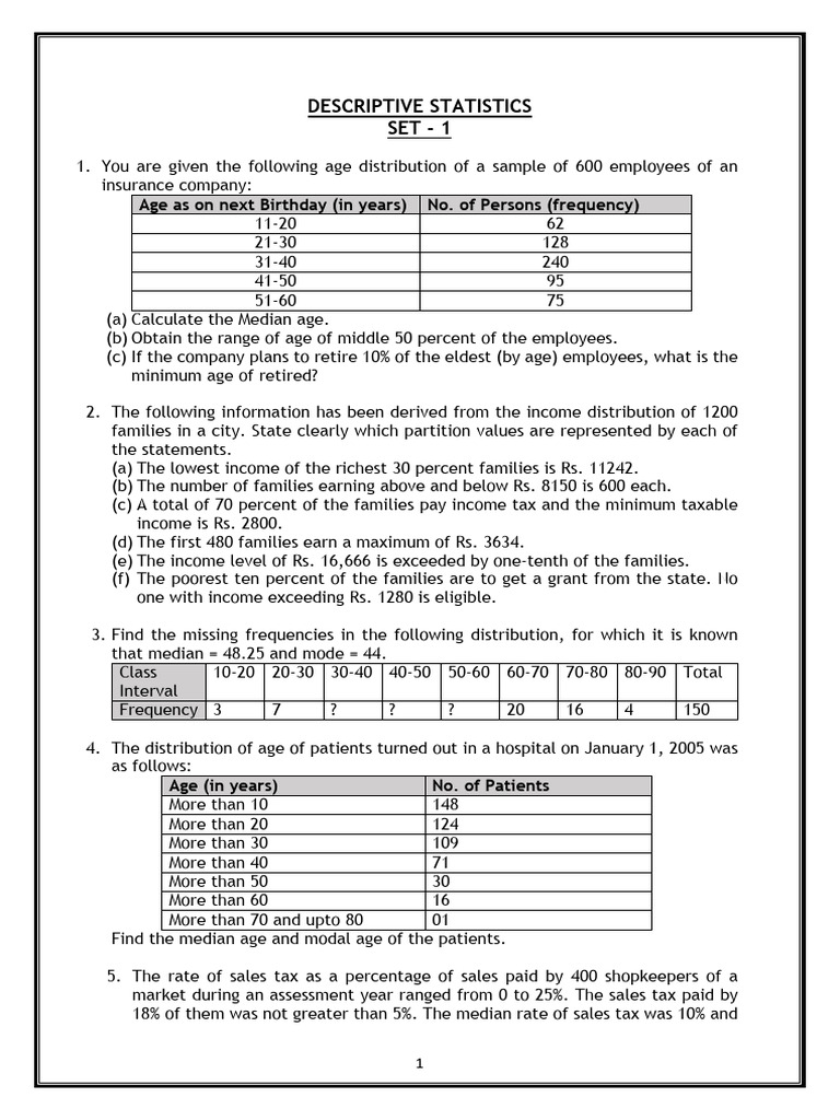 Set - 1 (Descriptive Statistics) 2 | PDF | Standard Deviation | Mean