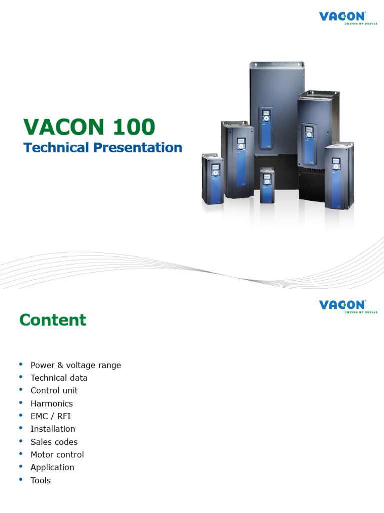 VACON 100 Technical Presentation | PDF | Electric Motor | Electrical Engineering