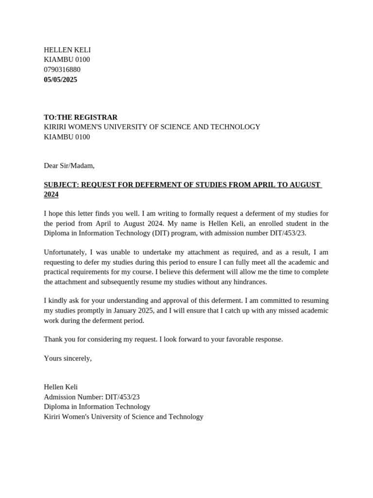 Deferment Letter | PDF