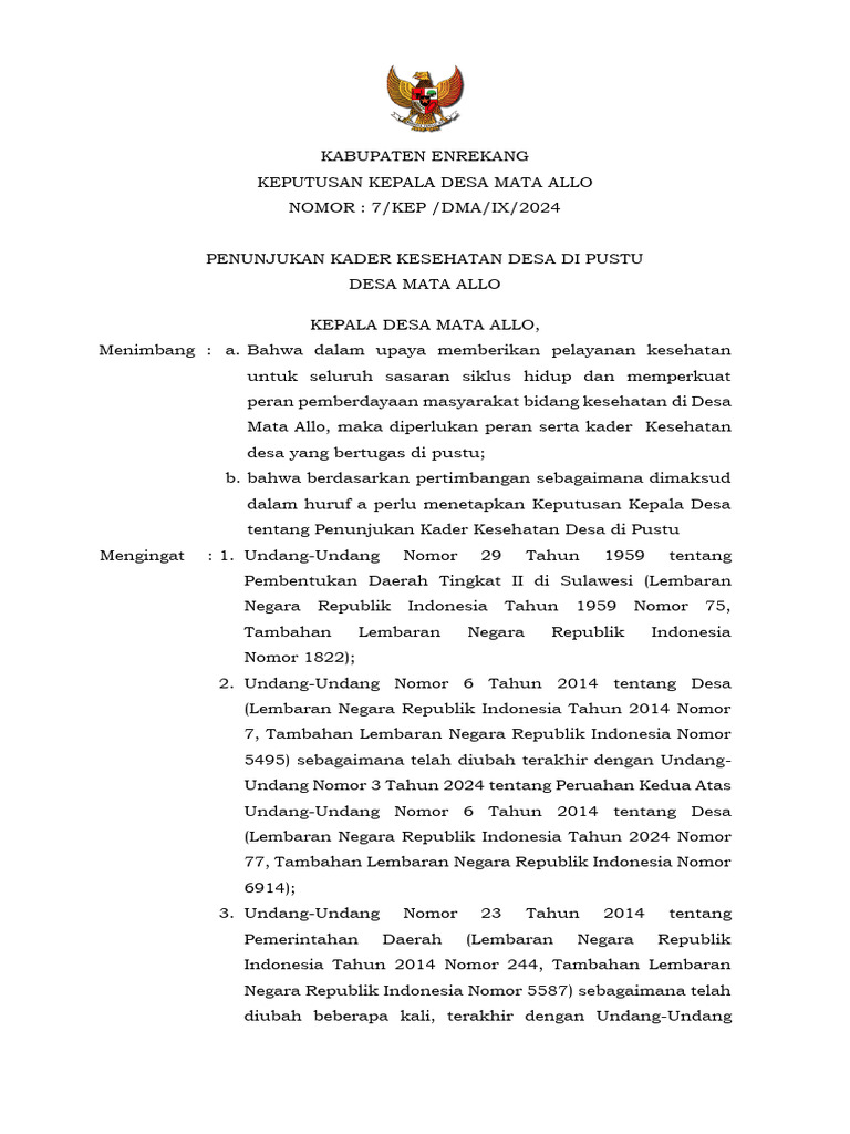 Penunjukan Kader Kesehatan Desa Pustu | PDF