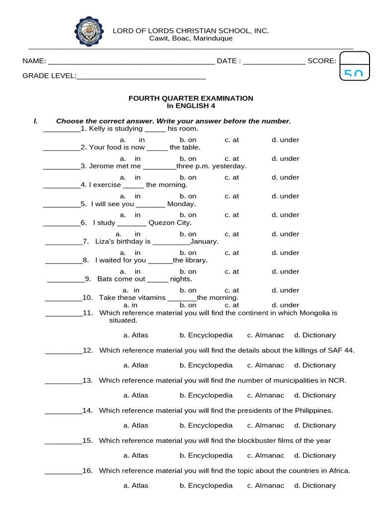 GRADE 4- ENGLISH-4 | PDF