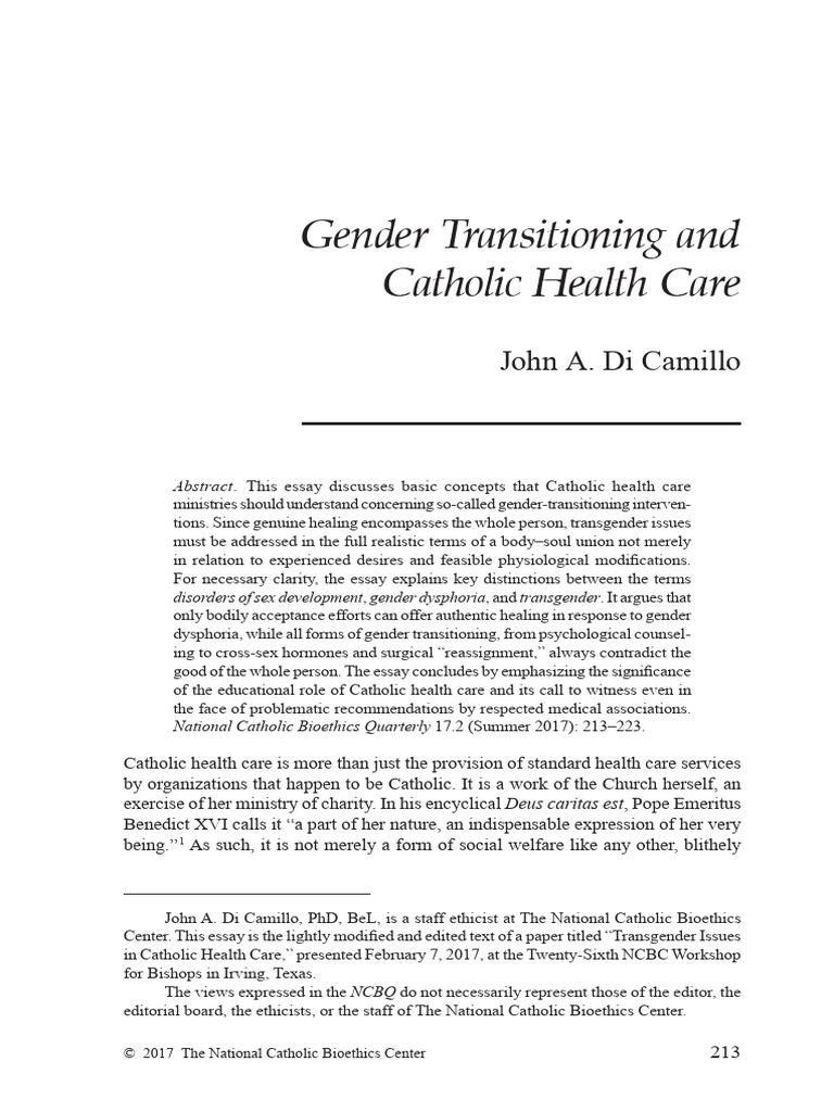 NCBQ Di Camillo Gender Transitioning and CHC | PDF | Intersex | Transgender