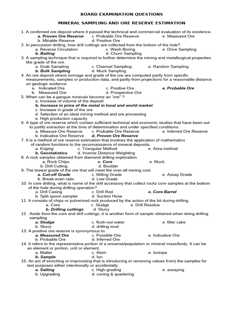 Board Question-Ore Reserve Estimation | PDF | Ore | Sampling (Statistics)