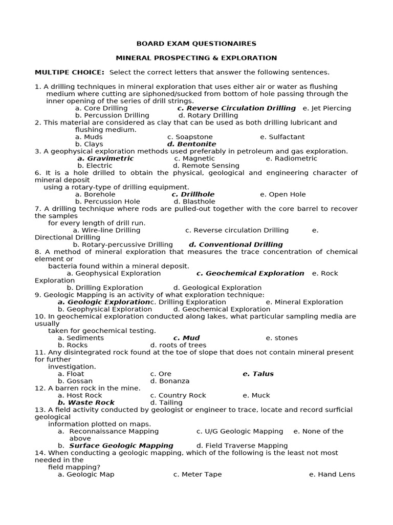 Mineral Exploration Exam Questions | PDF | Coal | Rock (Geology)