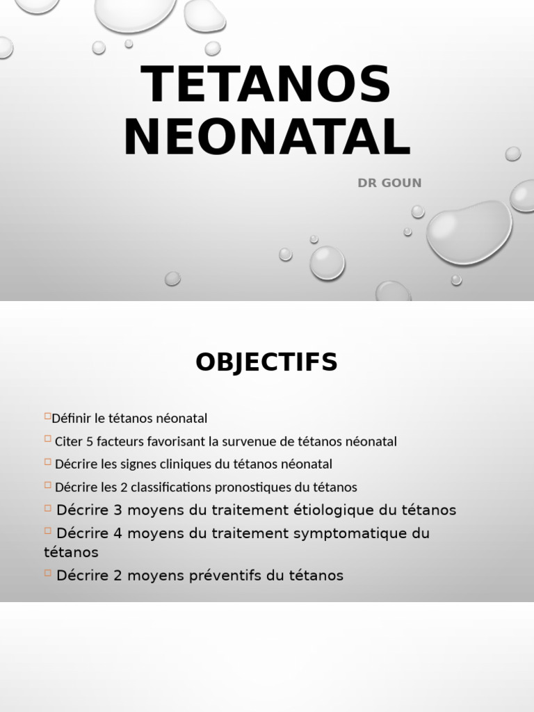 Tétanos néonatal : diagnostic et traitement | PDF | Immunologie ...
