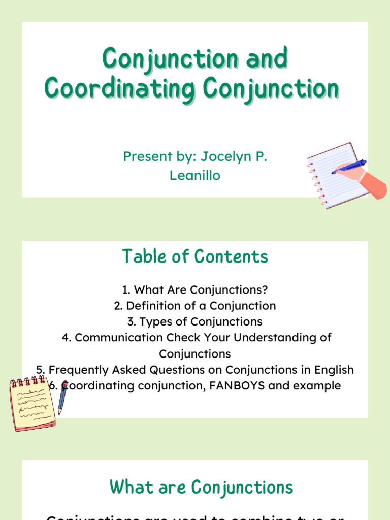 Coordinating Conjunctions Presentation in Green White Simple Style - 20240927 - 113038 - 0000 ...