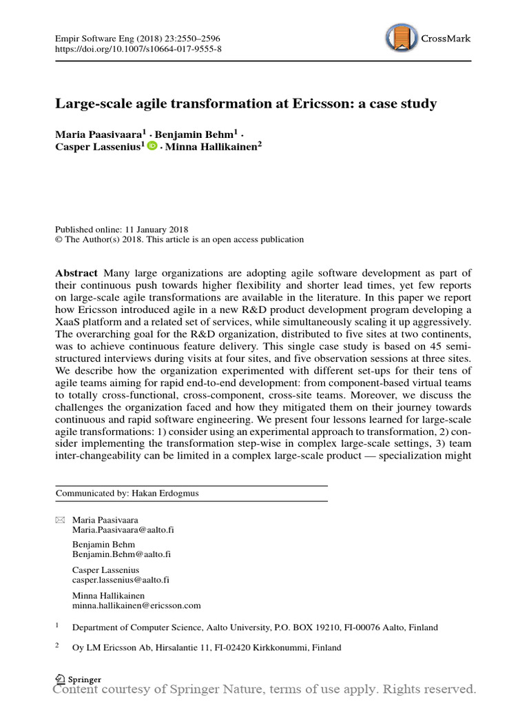Large-Scale Agile Transformation at Ericsson A Cas | PDF | Agile Software Development | Validity ...