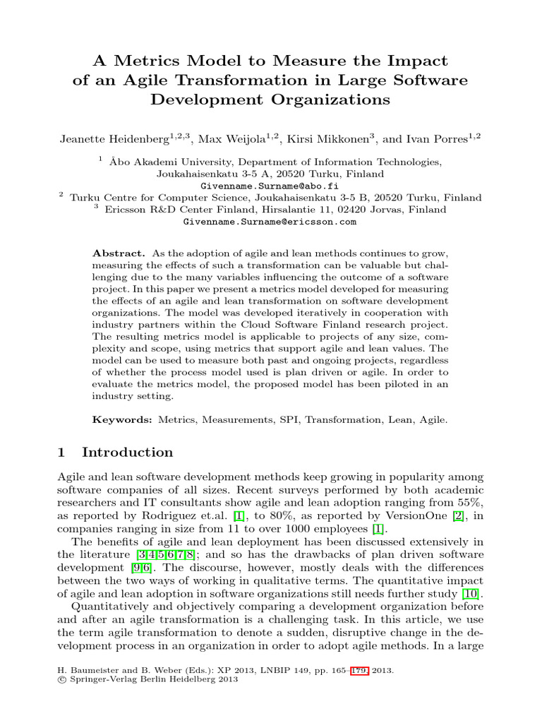 Agile Transformation Metrics Model | PDF | Quantitative Research | Agile Software Development
