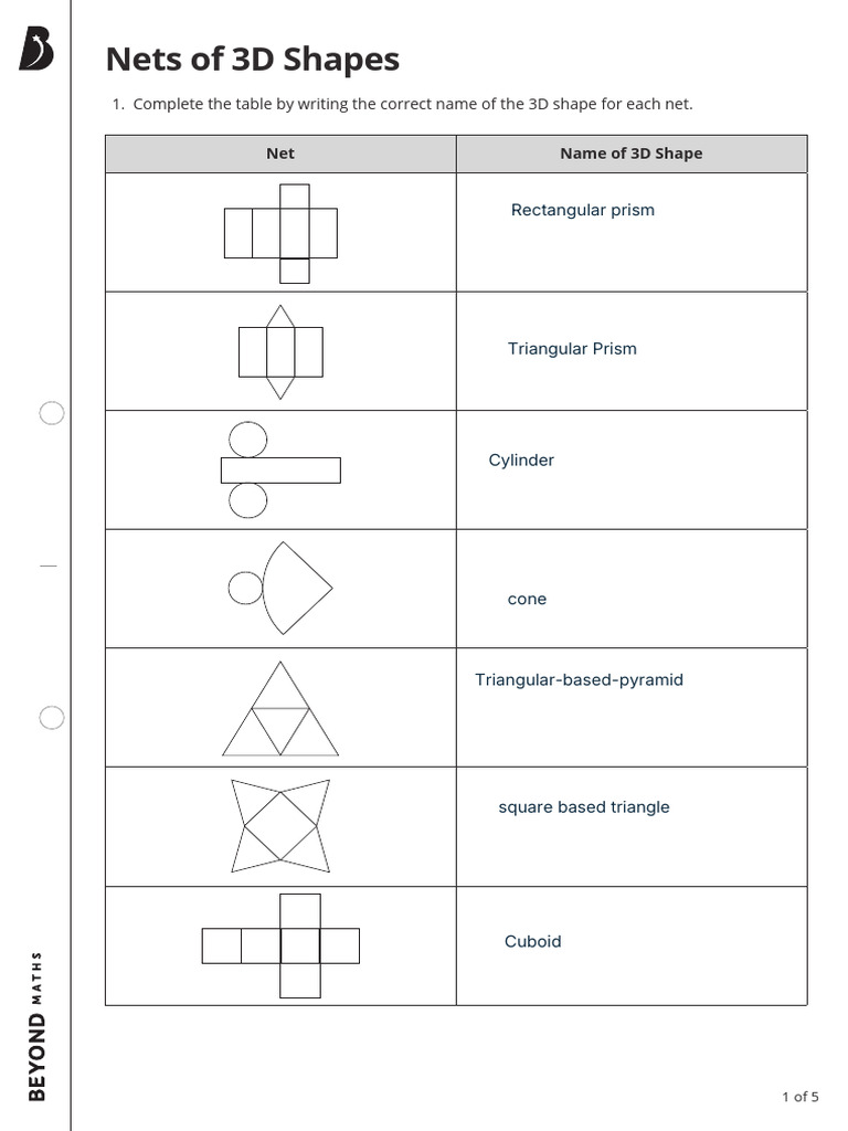 Nets of 3D Shapes Worksheet | PDF | Elementary Geometry | Linear Programming