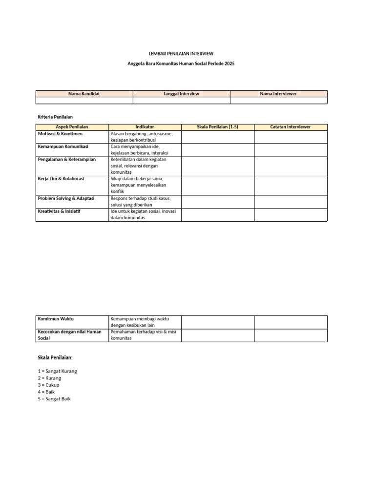 LEMBAR PENILAIAN INTERVIEW | PDF