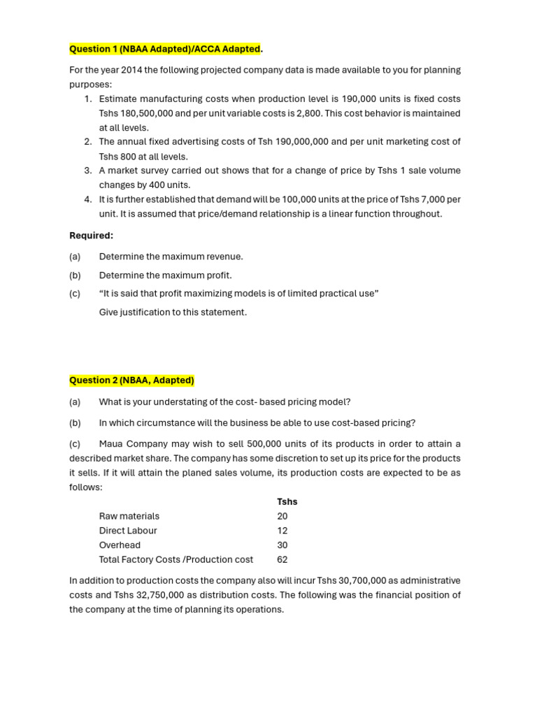 Pricing Decision Analysis Qns | PDF | Demand | Profit (Economics)
