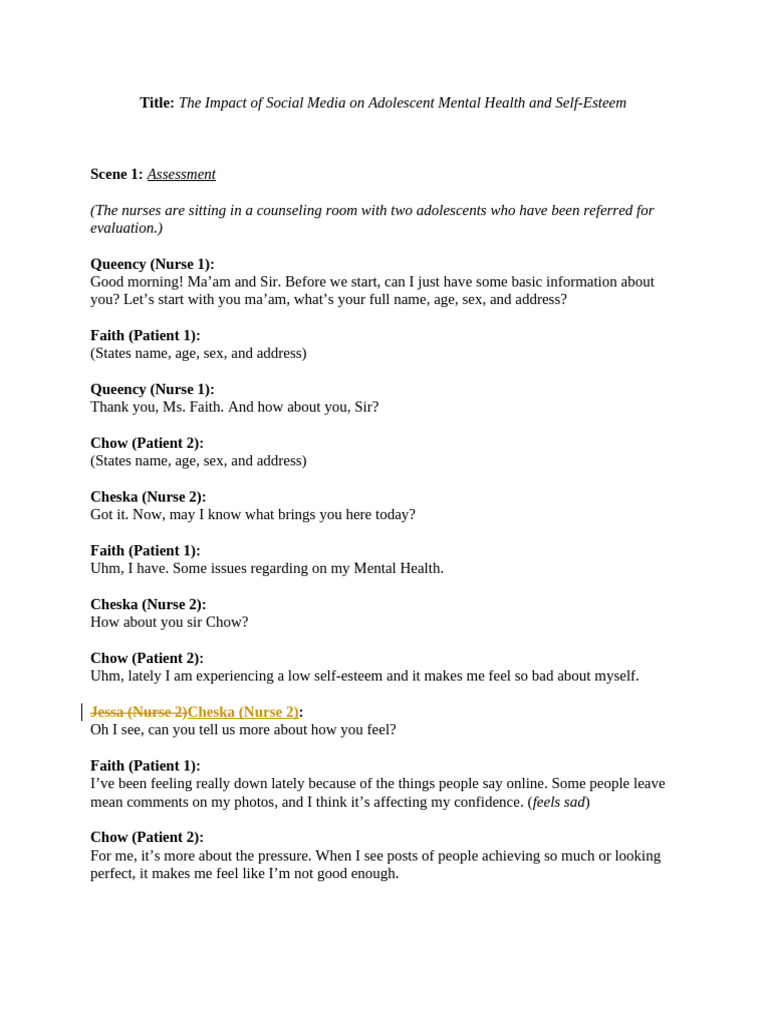 Health Education Script Sample | PDF | Self Esteem | Nursing