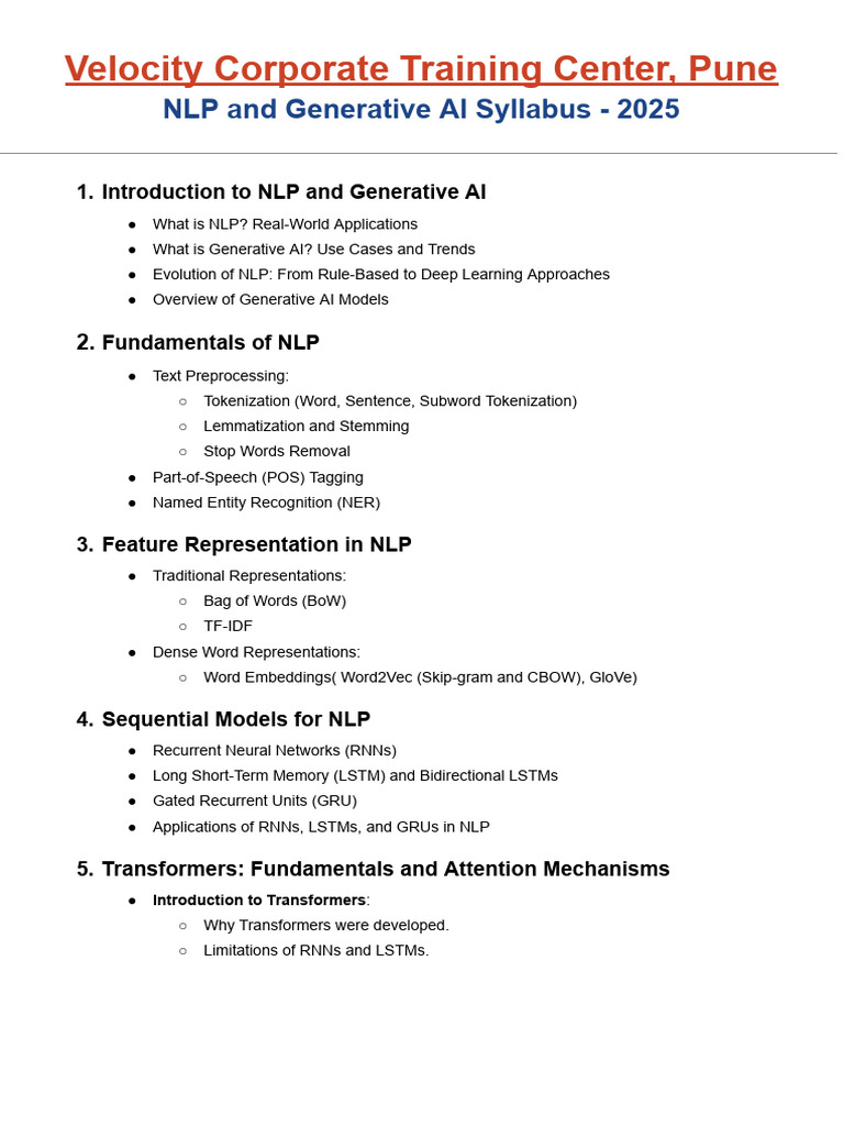 NLP and Generative AI Syllabus - 2025 | PDF | Artificial Intelligence | Intelligence (AI ...