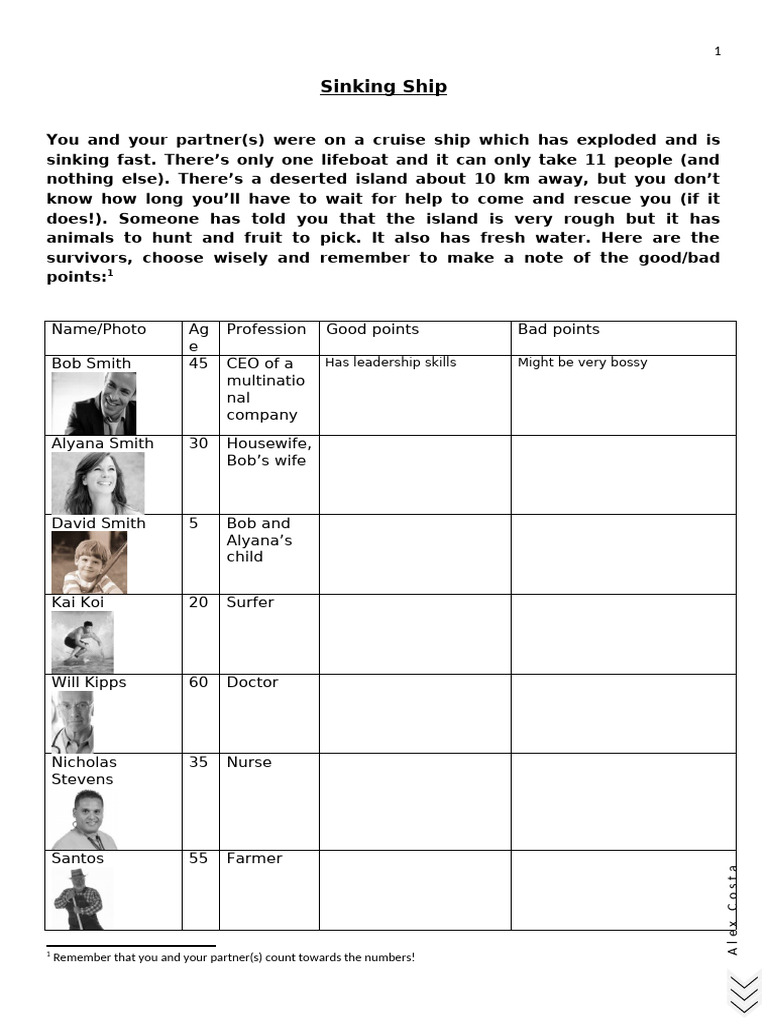 Lifeboat Survivor Selection Guide | PDF