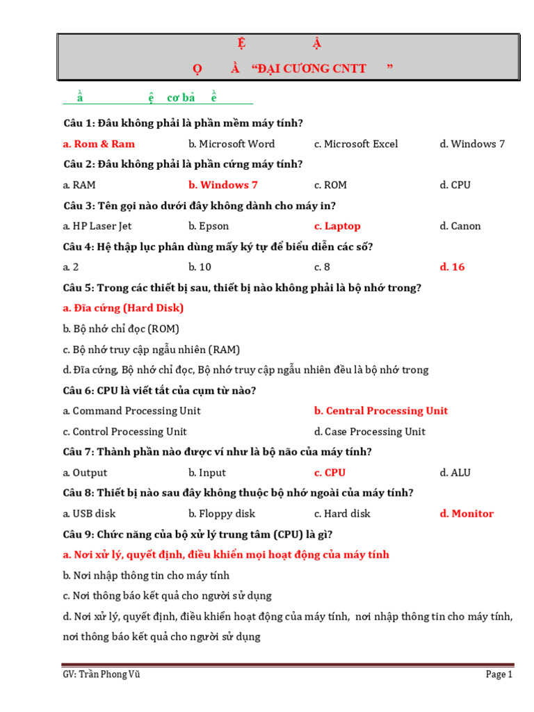 Dap an 210 cau trac nghiem mon DC CNTT-TT | PDF