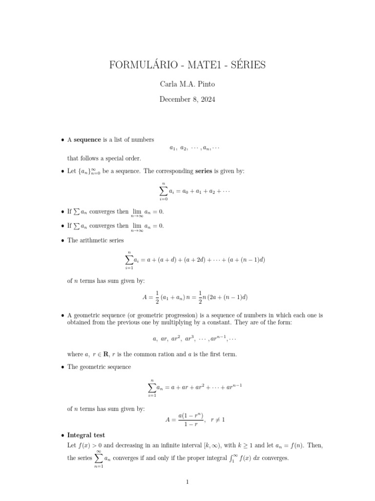 Formulario MATE1 Series | PDF | Calculus | Mathematical Objects