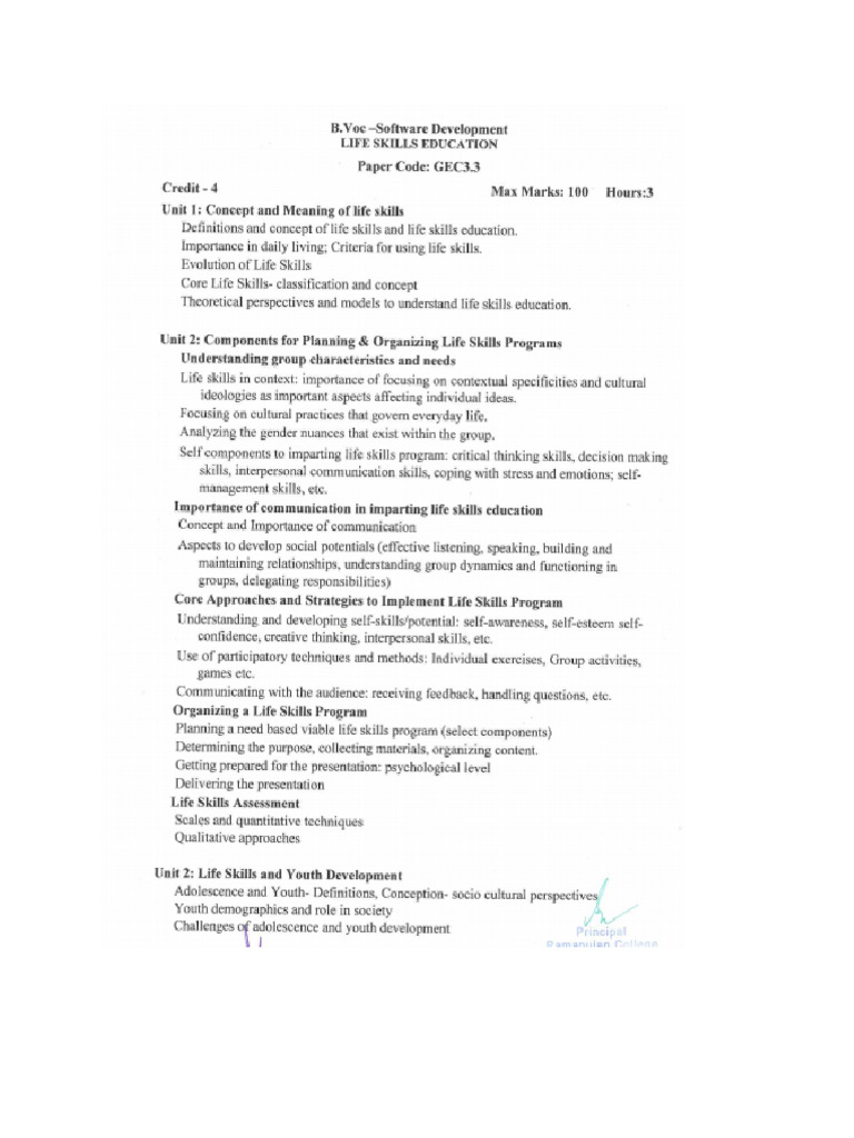Life Skills Syllabus | PDF