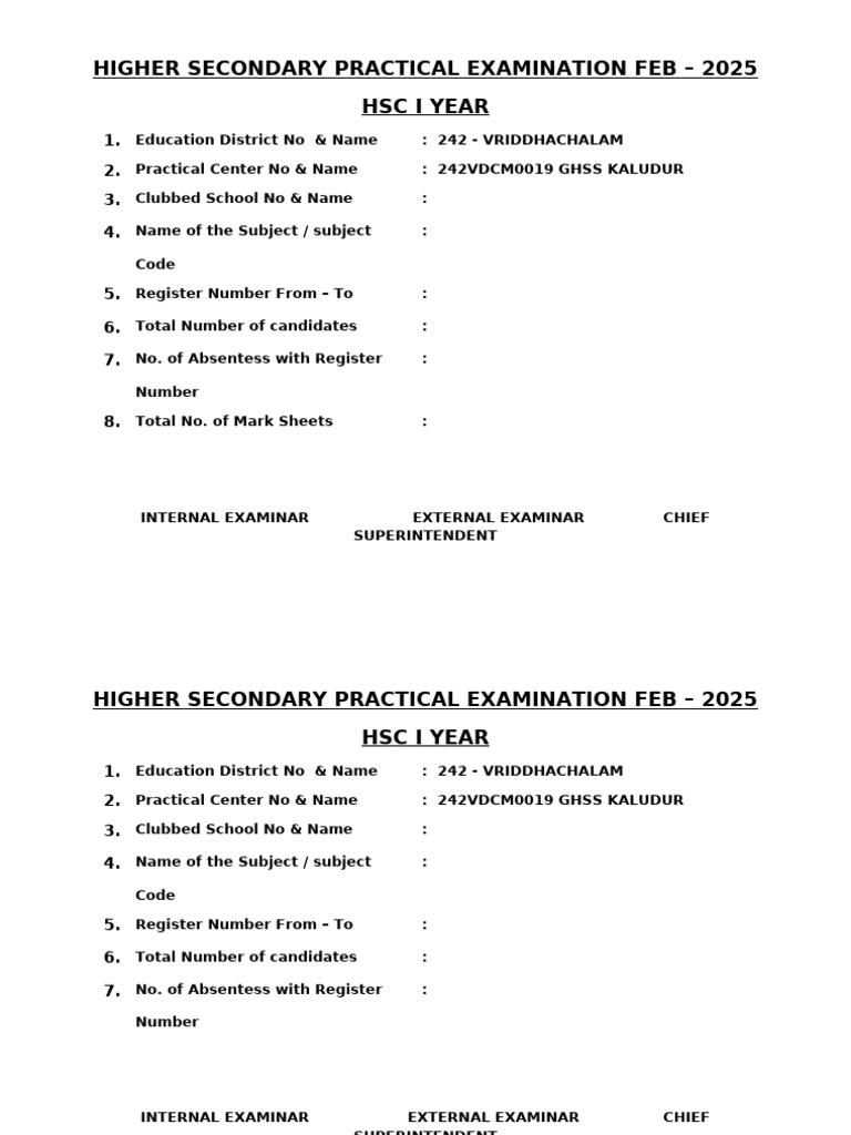 HSC Practical Exam Details Feb 2025 | PDF