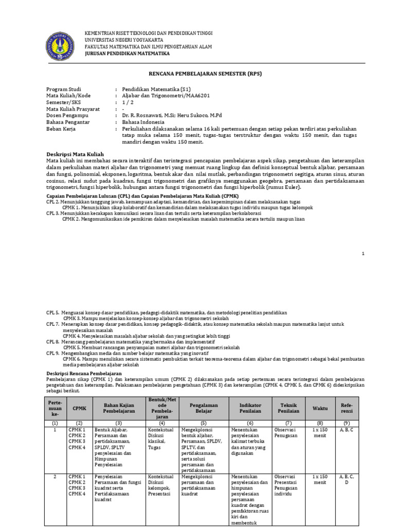 PMAT Aljabar Dan Trigonometri Rosnawati 2022 | PDF