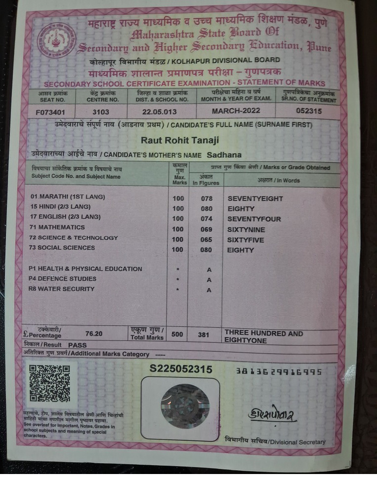 10th Board Certificate | PDF