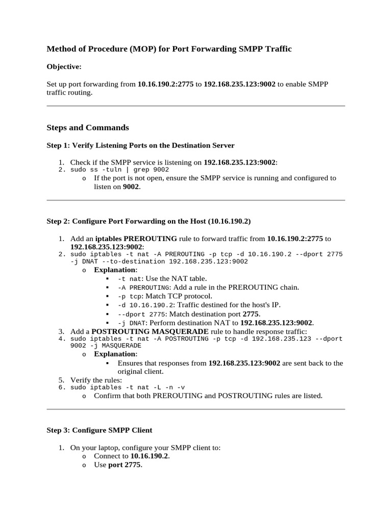 MOP For Port Forwarding SMPP Traffic in Linux V2 | PDF | Port (Computer Networking ...