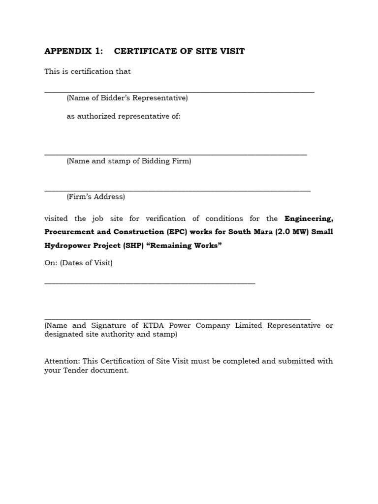 Appendix 1 - Certificate of Site Visit | PDF