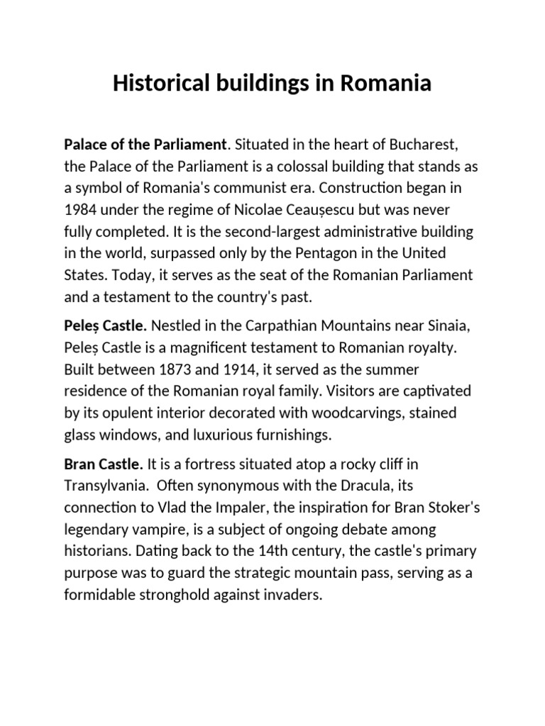 Famous Historical Buildings in Romania | PDF
