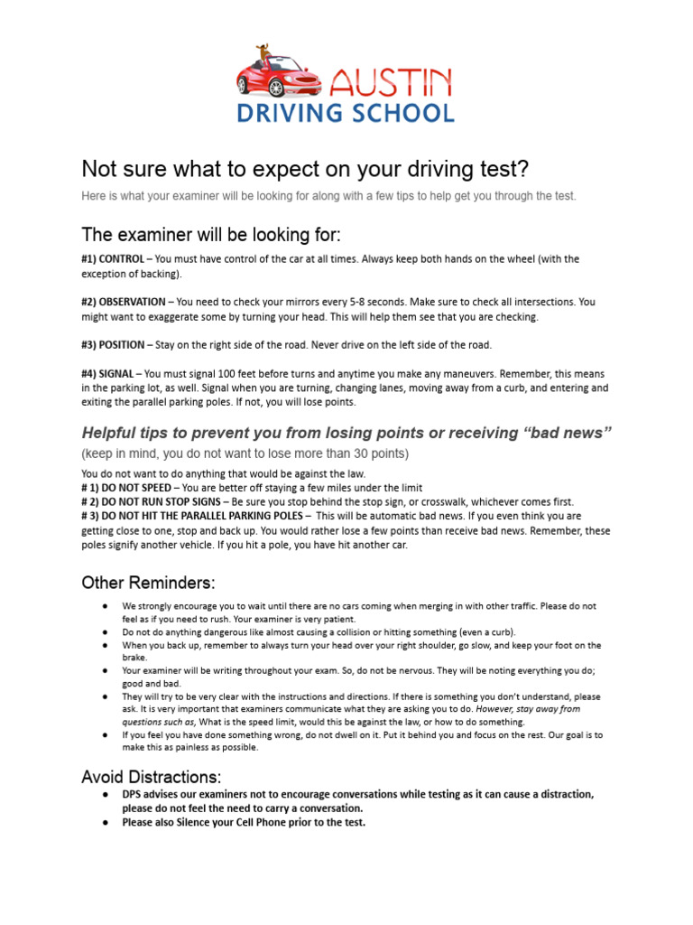What To Expect Testing With Austin Driving School | PDF | Land ...