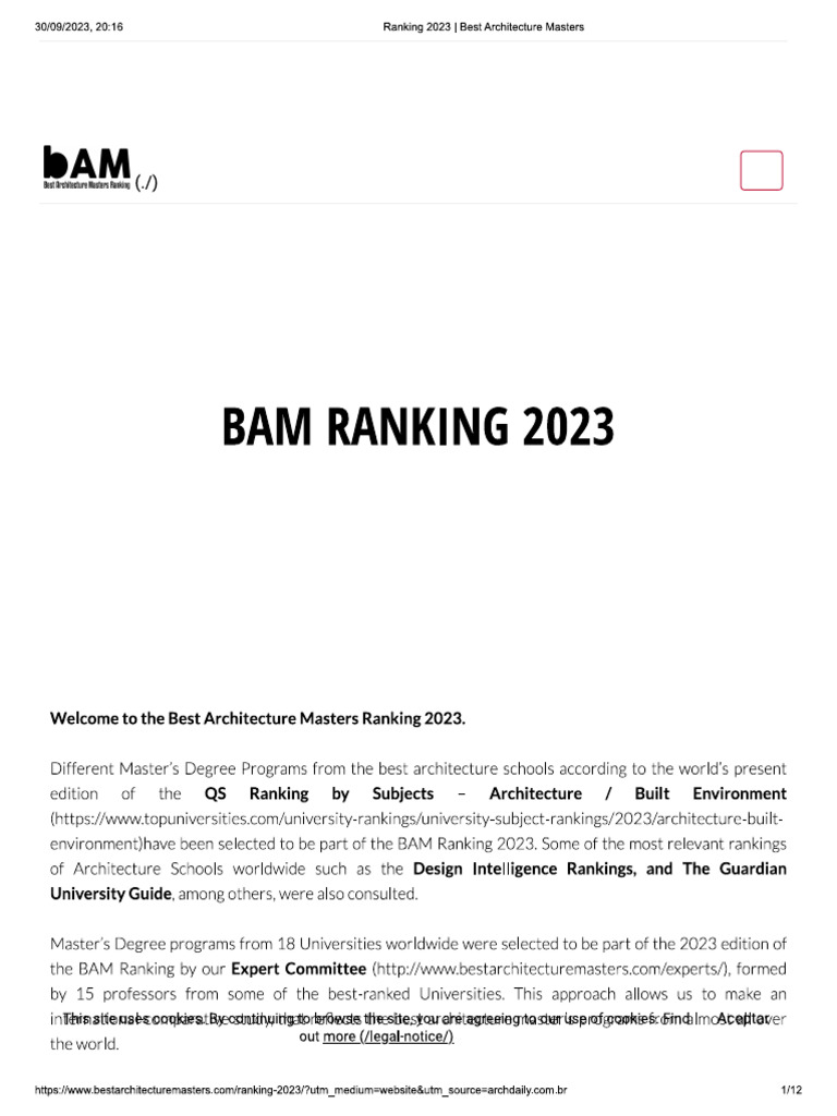 Ranking 2023 - Best Architecture Masters | PDF