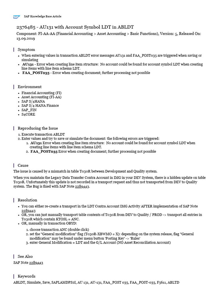 AU131 With Account Symbol LDT in ABLDT | PDF | Computing | Computer Programming